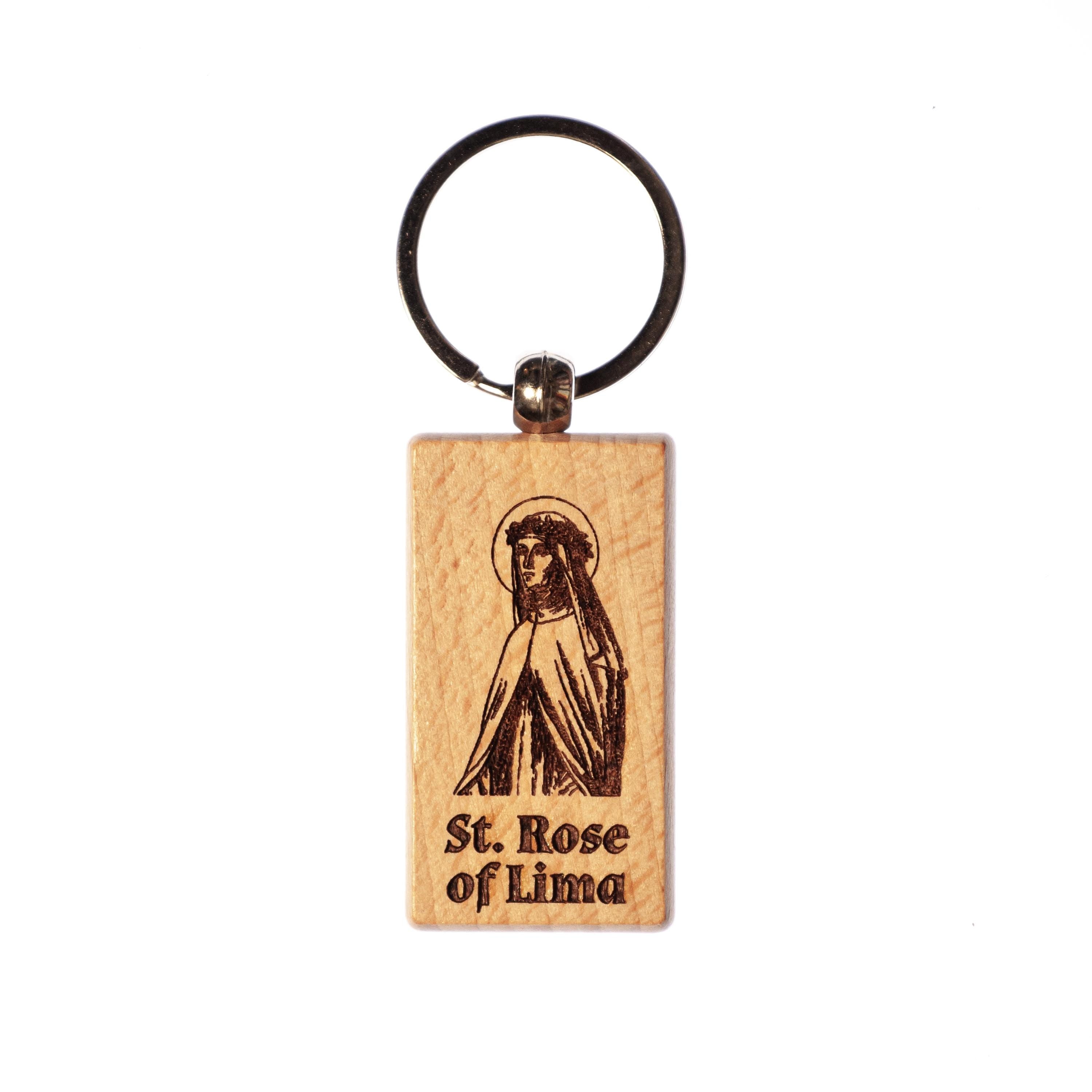 St. Rose of Lima Catholic Keychain – Laser Engraved Solid Wood – Engra ...
